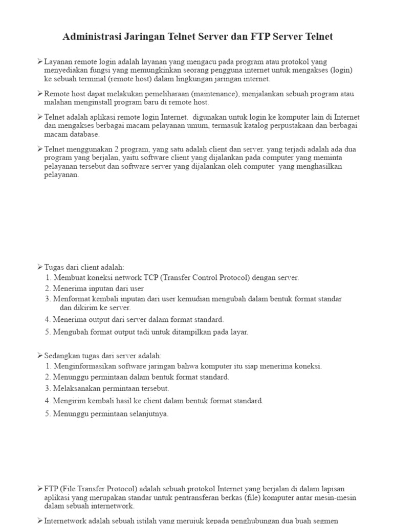 Administrasi Jaringan Telnet & FTP | PDF | Bisnis | Komputer