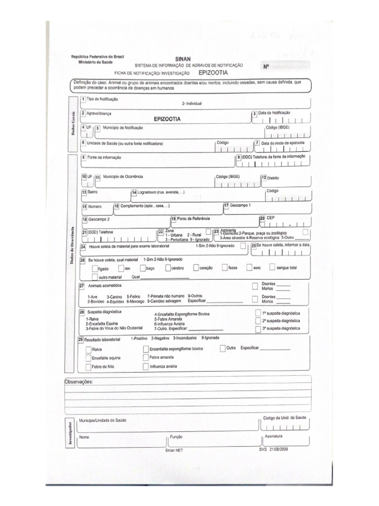SINAN - Epizootia | PDF