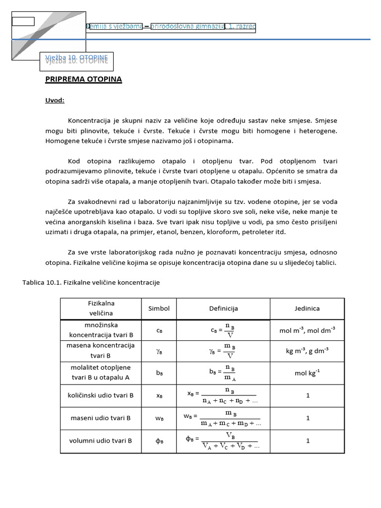 Vjezba 10 Otopine | PDF
