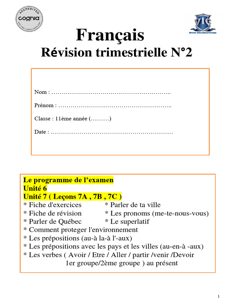 Révision trimestrielle 11ème année | PDF | Blog