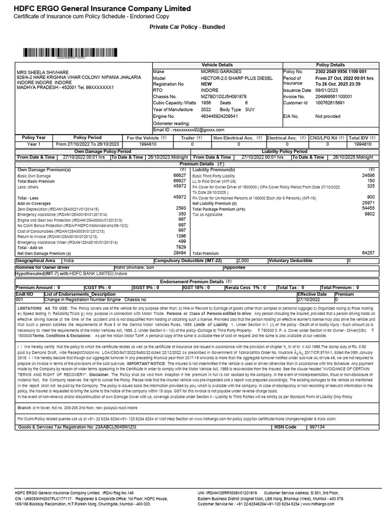 Policy 1 | PDF | Insurance | Deductible