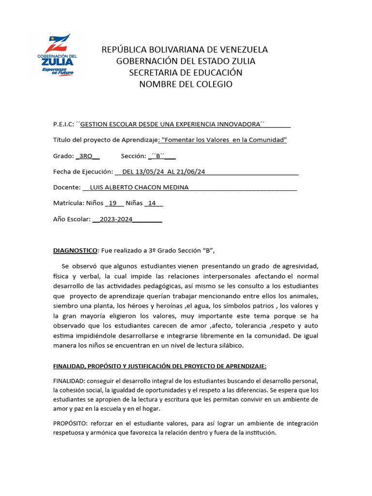 Proyecto 3ro B Tercer Lapso 23-24 | PDF | Maestros | Evaluación