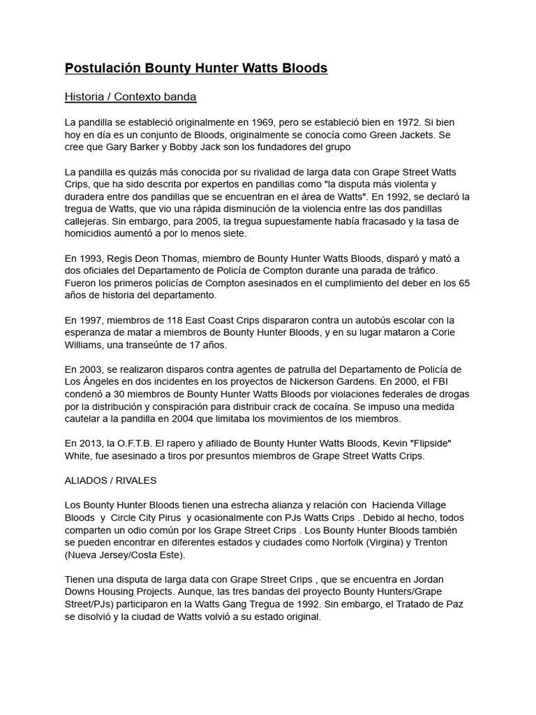 Postulacion Bounty Hunter Watts Bloods-1 | PDF | Grupos de crimen ...