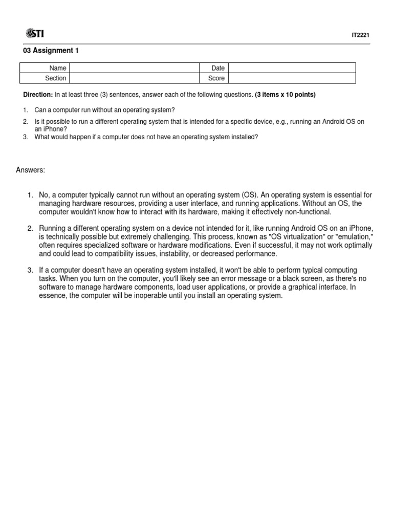 03 Assignment 1 | PDF | Operating System | Computer Hardware