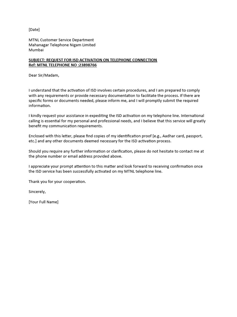 ISD Activation Request for MTNL Line | PDF | Business