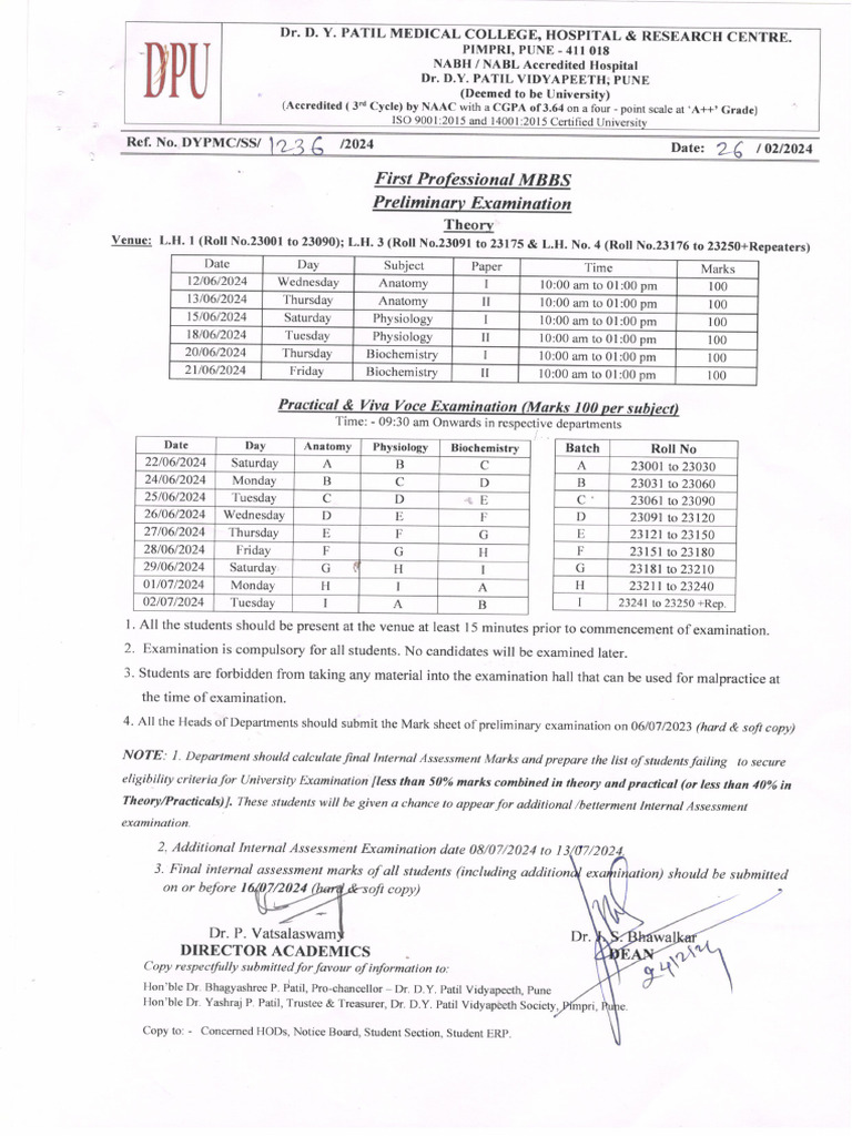 First Professional MBBS (Preliminary and Additional Examination Theory ...