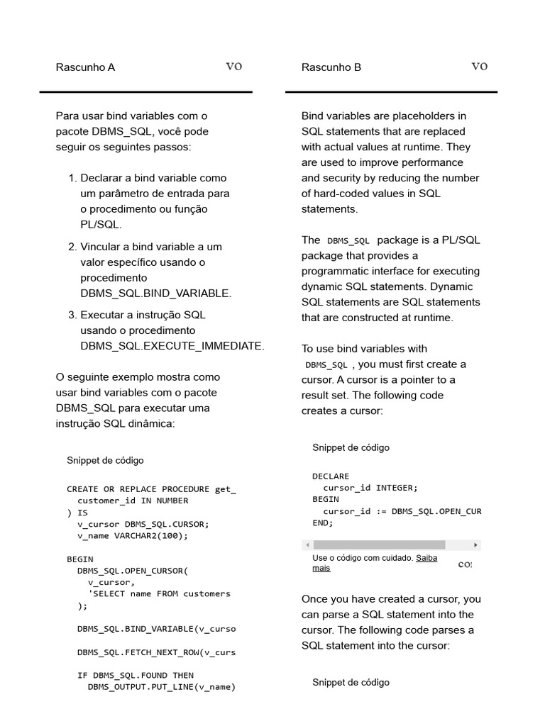Bind Variable in DBMS - SQL | PDF | PL/SQL | Software de gerenciamento ... Bind Variable in DBMS - SQL | PDF | PL/SQL | Software de gerenciamento ...