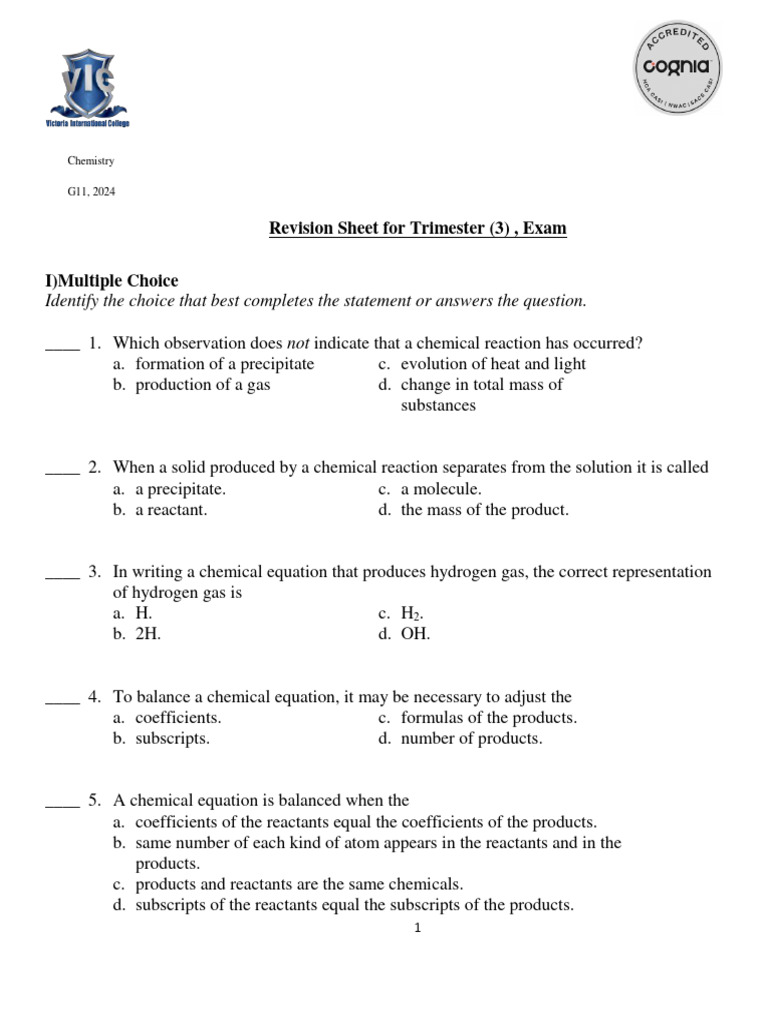 Grade 11 Chemistry Exam Prep | PDF | Chemical Reactions | Oxide