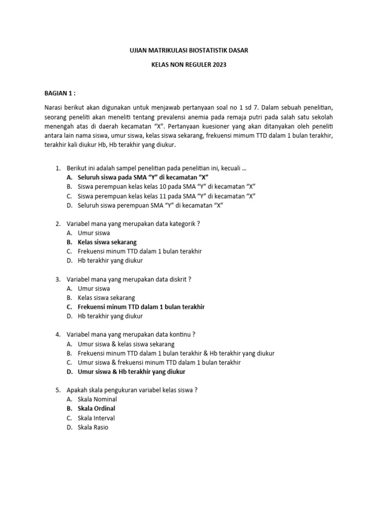 Ujian Matrikulasi Biostatistik Dasar Pdf Sains And Matematika 