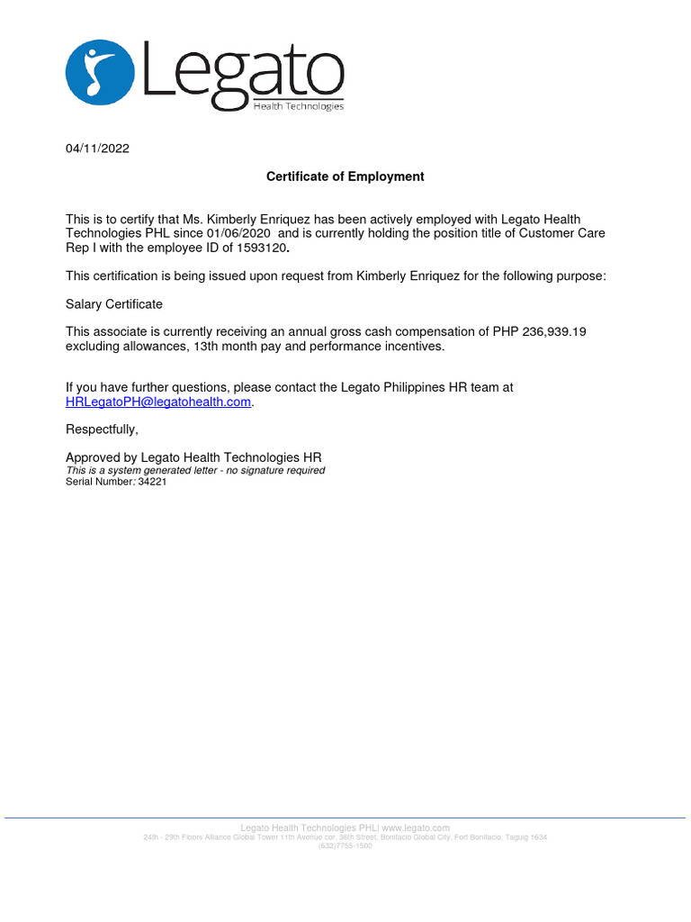 Coe Salary-Certificate | PDF | Business