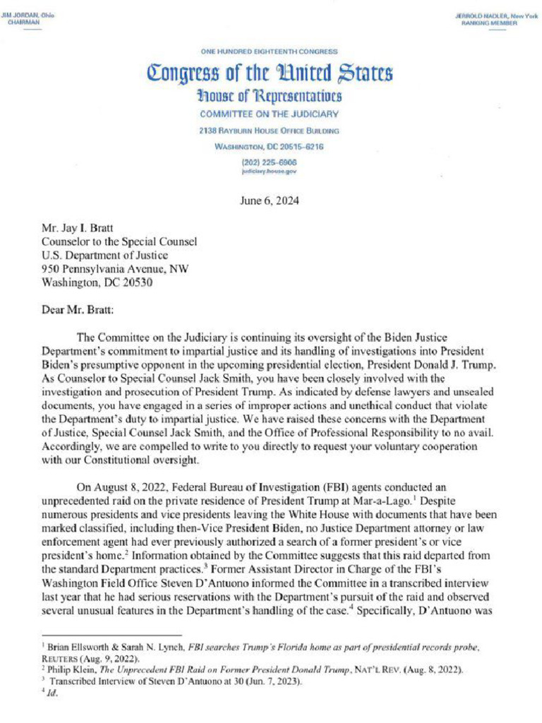 Jim Jordan Letter RE Florida Interview Prosecutor | PDF
