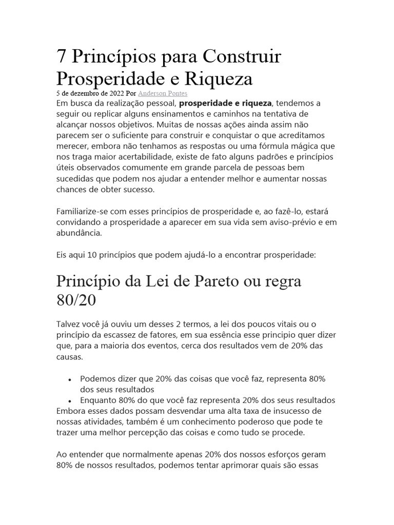 7 Princípios para Construir Prosperidade e Riqueza | PDF | Vida | Tempo