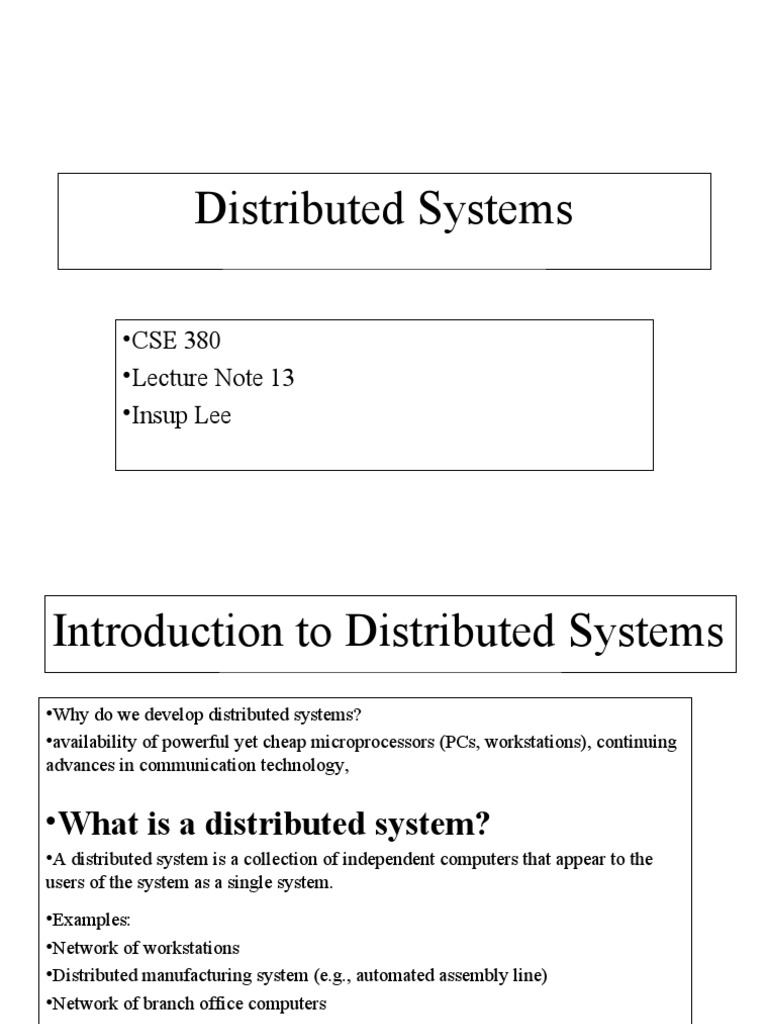 Distributed Systems: - CSE 380 - Lecture Note 13 - Insup Lee | Download Free PDF | Kernel ...