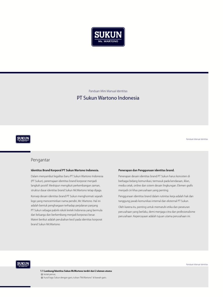 Panduan Mini Identitas PT Sukun Wartono Indonesia 2023 | PDF