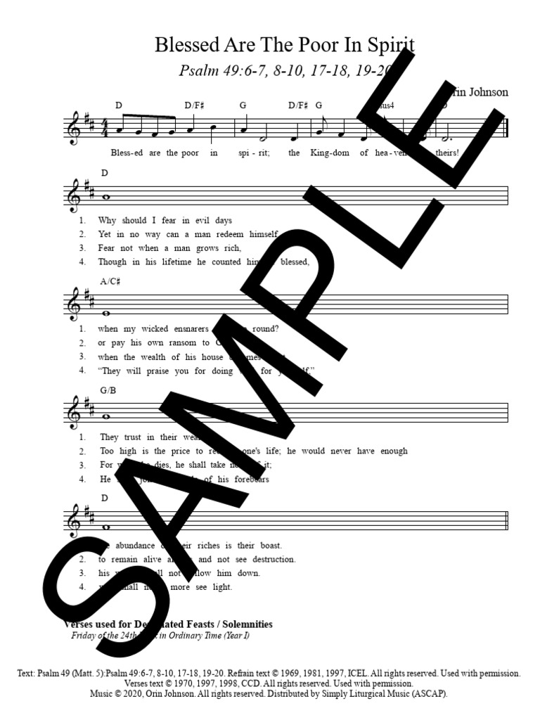 Psalm 49 Blessed Are The Poor In Spirit Johnson Sample Lead Sheet PDF