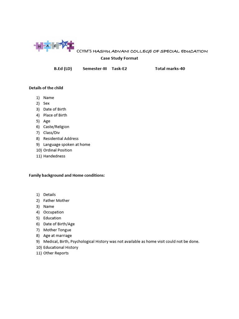 Case Study Format Sem III | PDF | Language Arts & Discipline