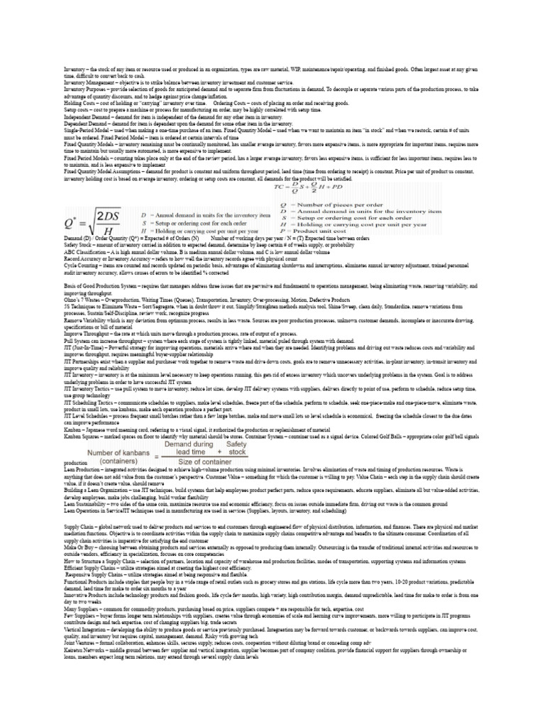final note sheet(1) | Download Free PDF | Supply Chain | Lean Manufacturing