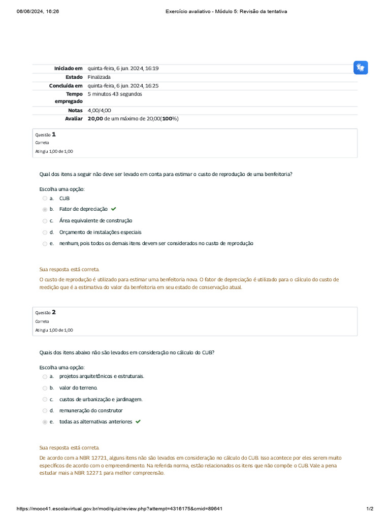 Exercício Avaliativo - Módulo 5_ Revisão Da Tentativa | PDF