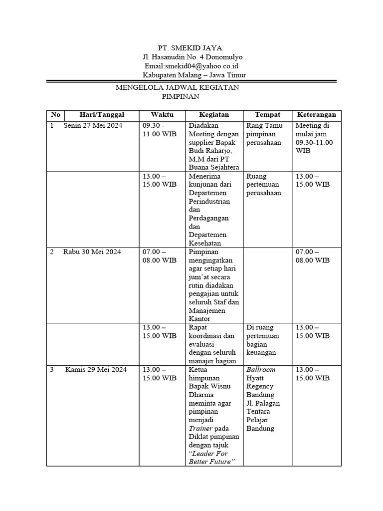 Jadwal Pimpinan Kegiatan | PDF