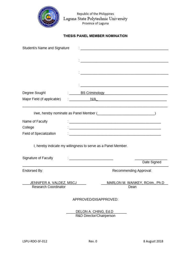 012 Panel Member Nomination Form | PDF