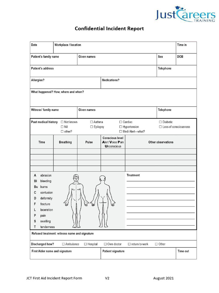 First Aid Incident Report Form Template.v1.0 | PDF