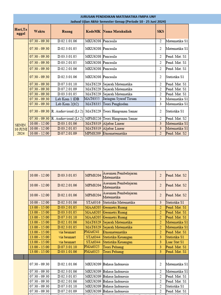 Jadwal UAS Genap 2023 2024 Rev1 Untuk Mahasiswa | PDF | Metode & Bahan Ajar | Teknologi & Rekayasa