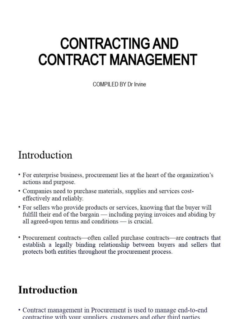 Chapter 3 CONTRACTING AND CONTRACT MANAGEMENT | PDF | Procurement | Employment