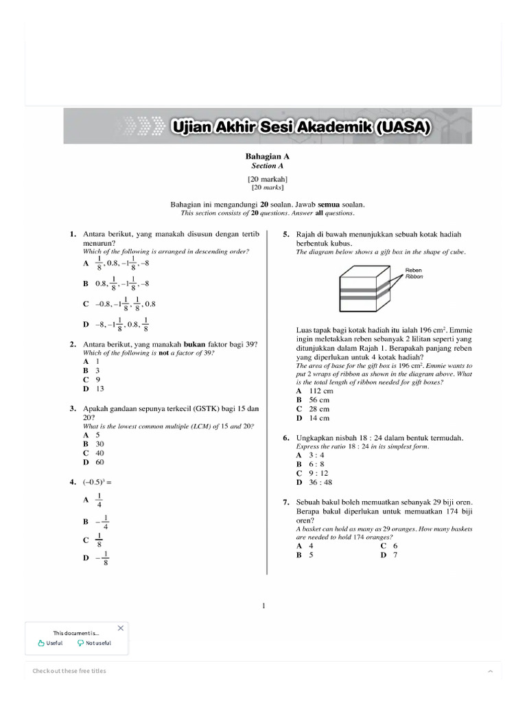 Form 1 UASA Maths Paper 2023 - PDF | PDF