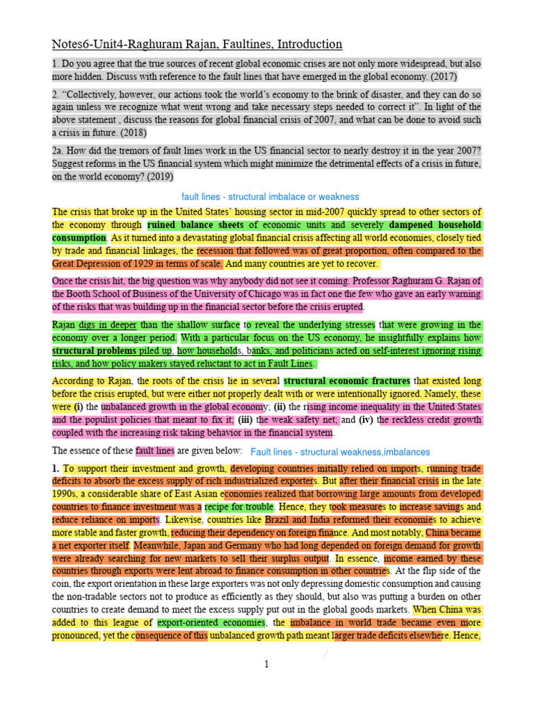 Fault Lines Reading With Question (Raghuram Rajan) | PDF | Federal Reserve | Banks