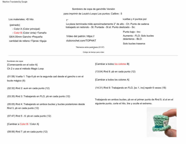 Top Hat Pattern Printable Version | PDF
