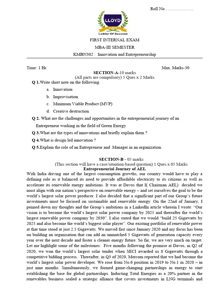 Online.first Internal QP Innovation and Entrepreneurship 2023-Set2 ...