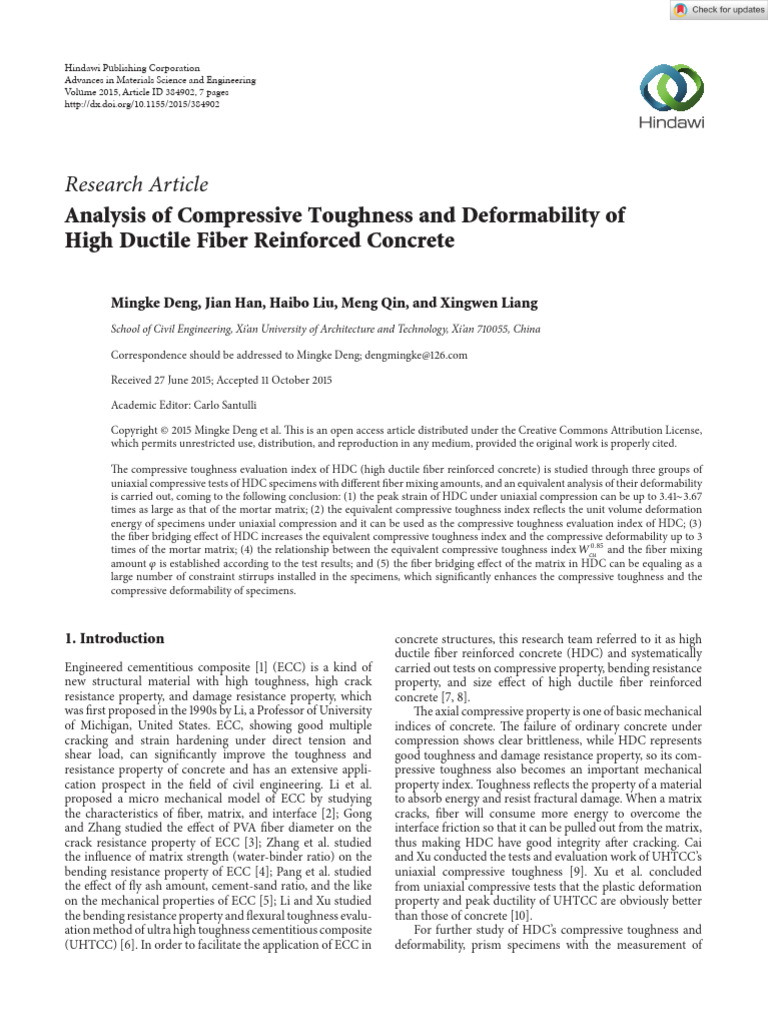 Analysis of Compressive Toughness and Deformability of High Ductile ...