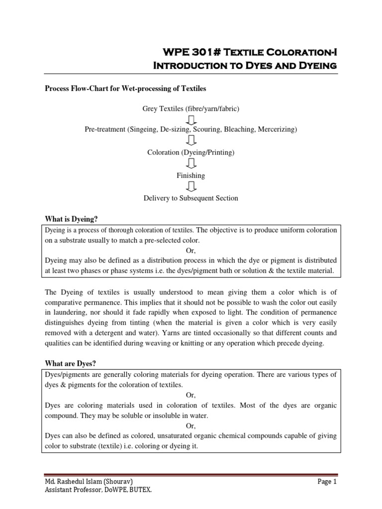 Introduction To Dyes Dyeing | PDF | Dyeing | Yarn