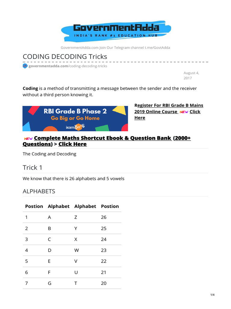 CODING DECODING Tricks | PDF | Encodings | Linguistics