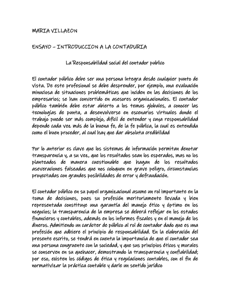 Ensayo - Introduccion a La Contaduria | PDF | Contador | Contabilidad