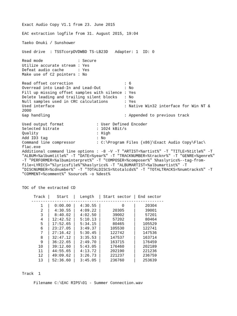 Taeko Onuki - Sunshower LOG | PDF | Command Line Interface | Bit Rate