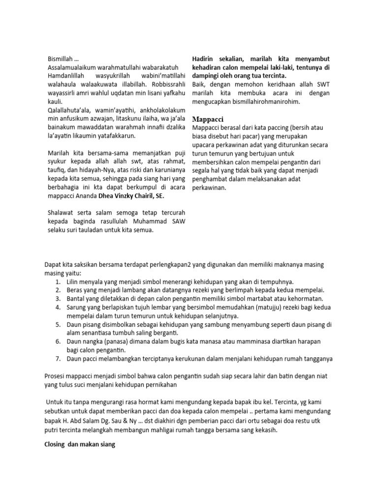 MAPPACCI Adat Bugis Makassar | PDF