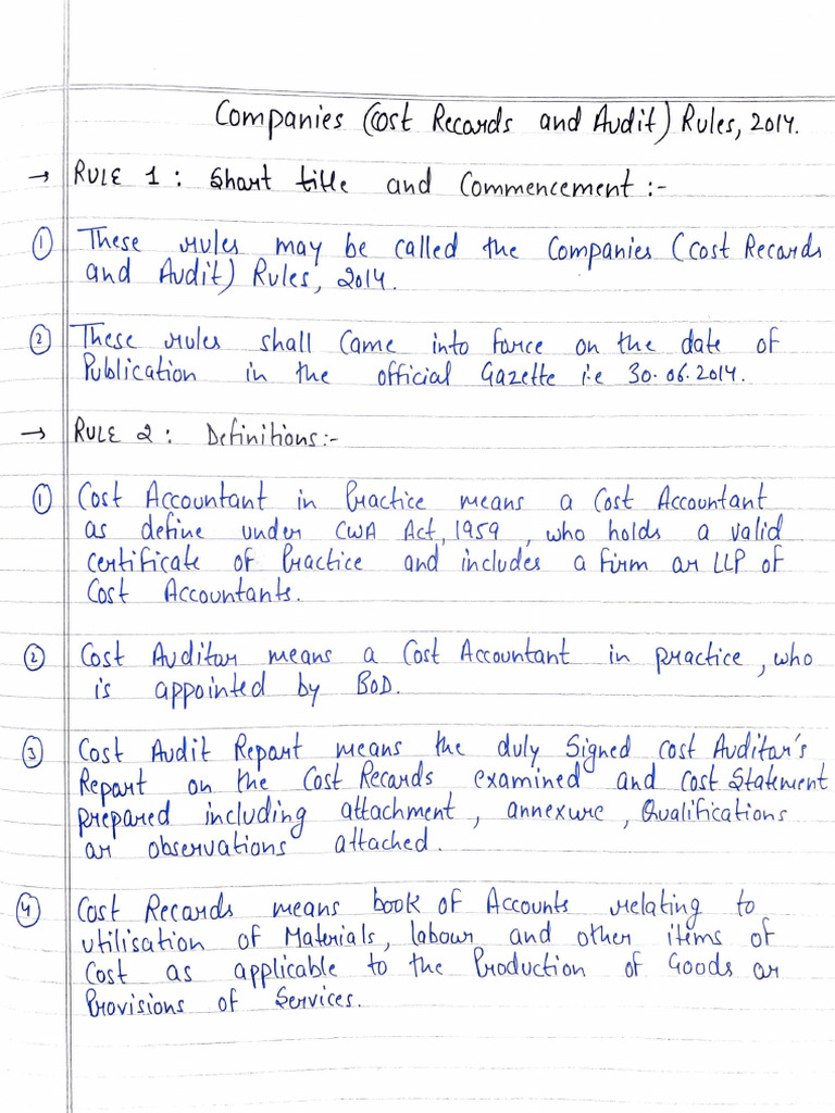 Study Note 2 Cost Records - Audit Rules 2014 | PDF