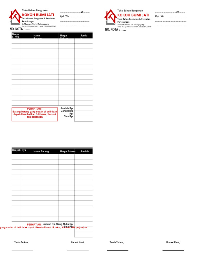 Nota Toko Bangunan | PDF
