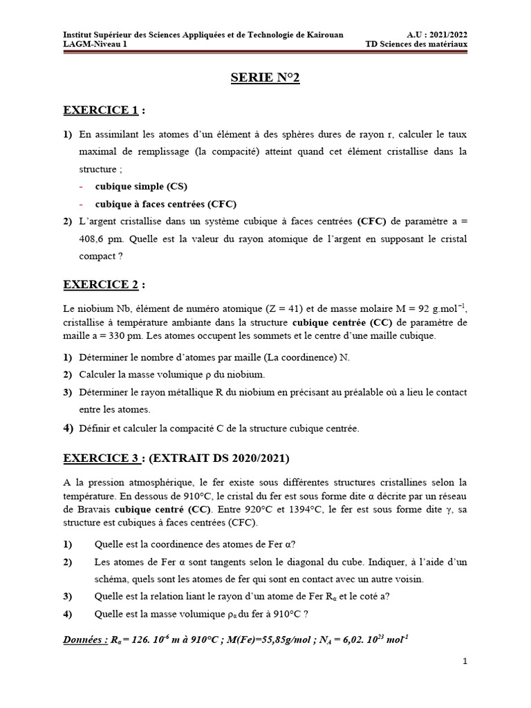 Compacité et Structures Cristallines des Métaux | PDF | Structure ...