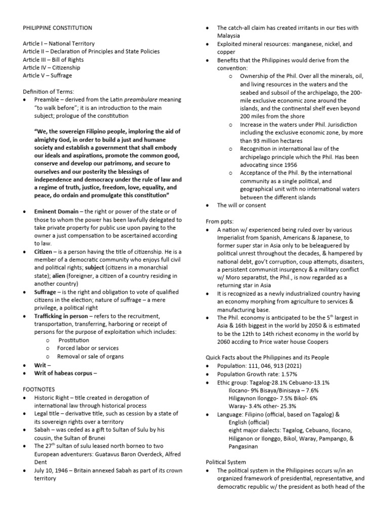 Philippine-Constitution Reviewer | PDF | Philippines | Citizenship
