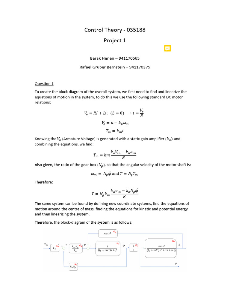 Control Theory Project 1 - Barak - Rafael - Graded | PDF | Computer Engineering | Applied ...
