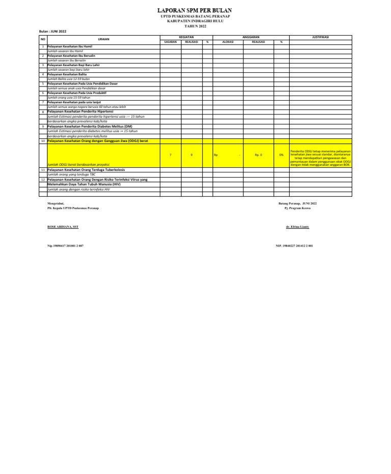 Laporan SPM Puskesmas Juni 2022 | PDF