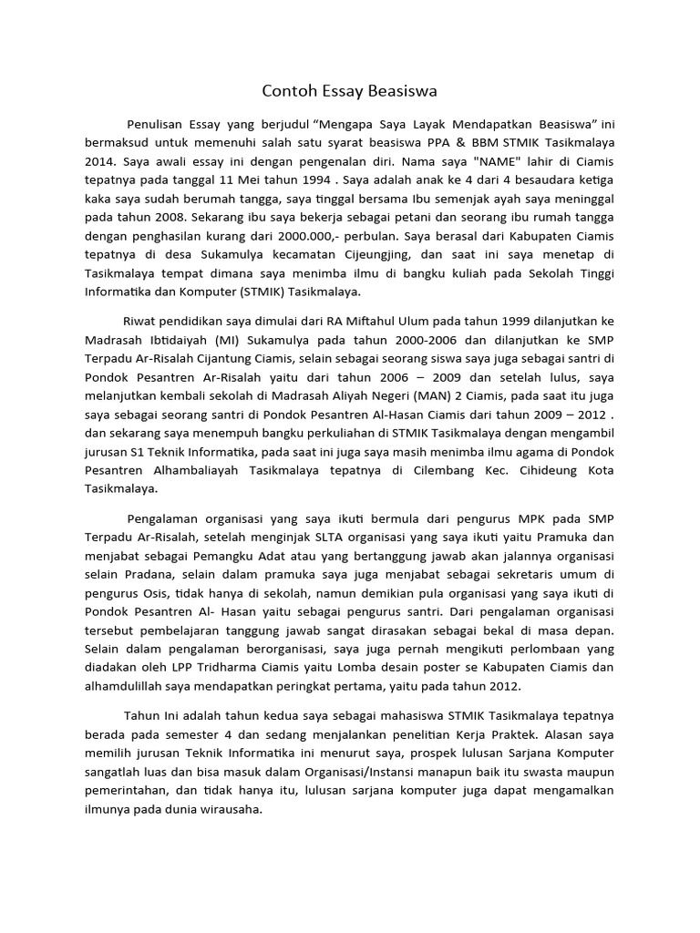 Contoh Essay Beasiswa PPA & BBM | PDF