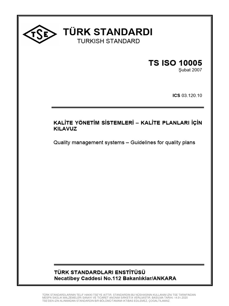 TS_ISO_10005 Kalite planları için kılavuz | PDF