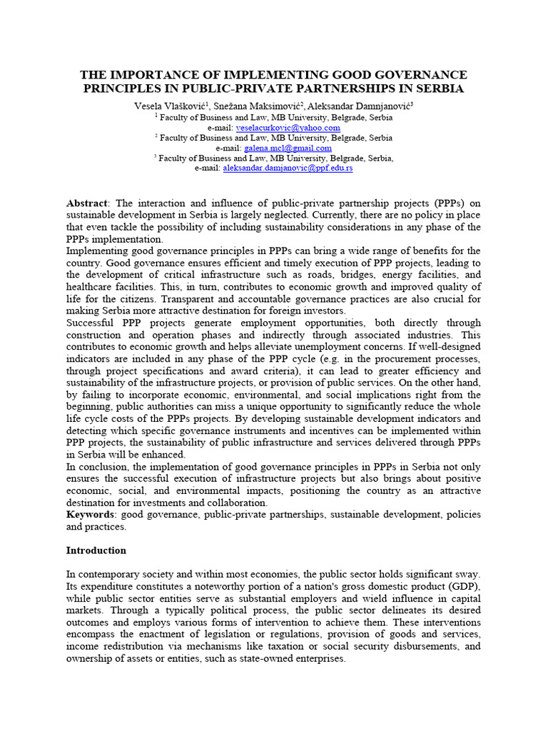 The Importance of Implementing Good Governance Principles in Public-Private Partnerships in ...
