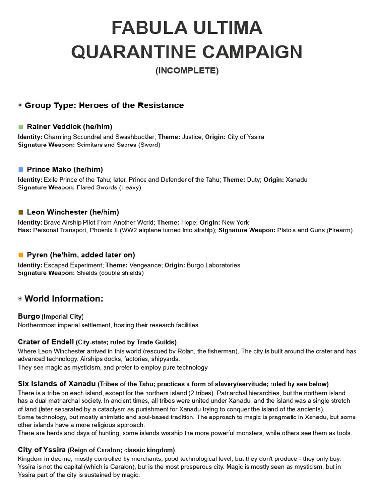 Quarantine Campaign Session Chronicles | PDF | Social Science | History