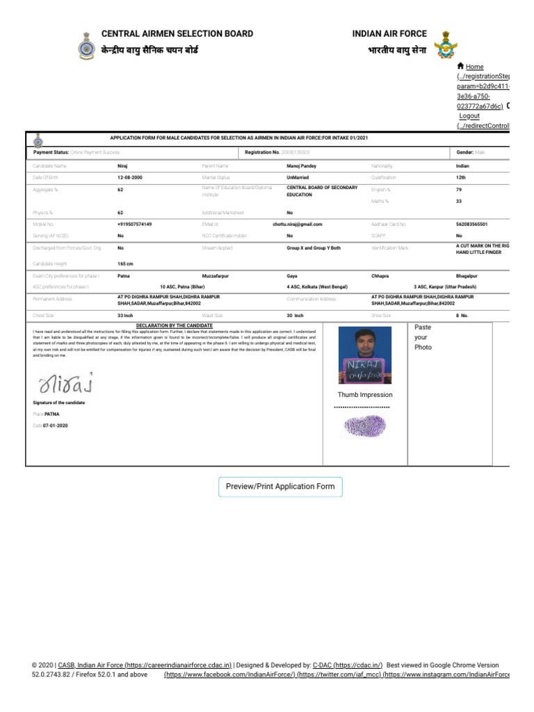 Airforce Application Form | PDF