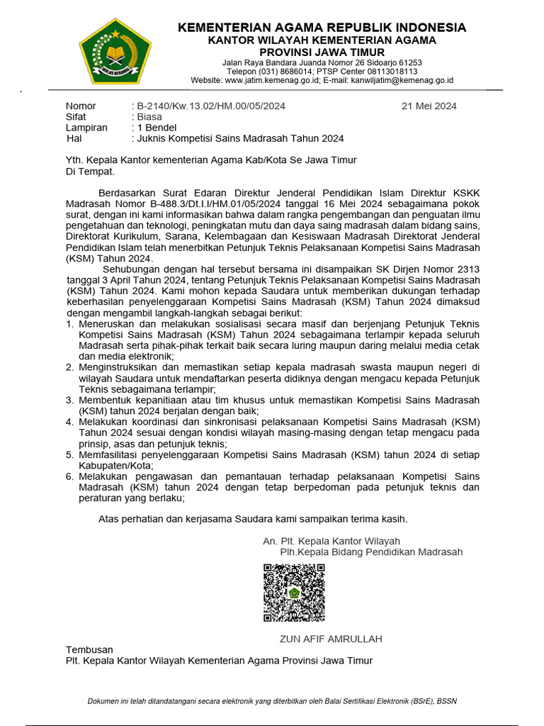 Surat Dinas - Pengantar Juknis KSM - 2024 - Kirim - Fix | PDF