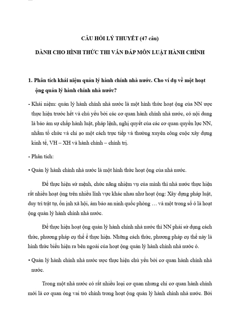 Cau Hoi Ly Thuyet Danh Cho Hinh Thuc Thi Van Dap Mon Luat Hanh Chinh ...